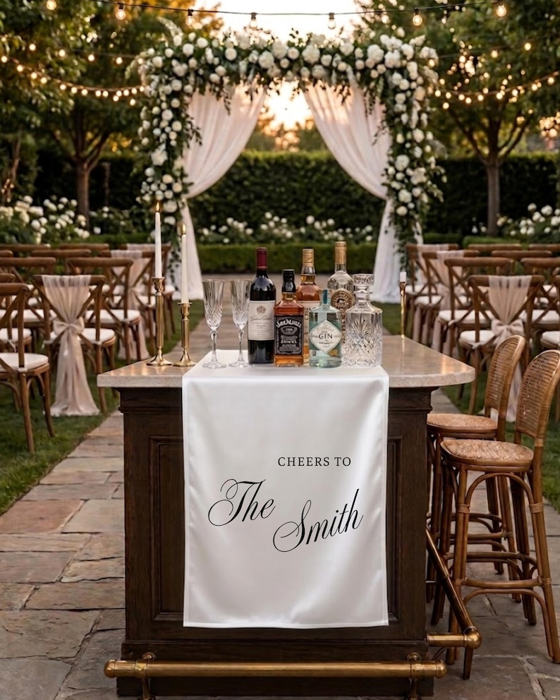 Personalized Cheers to Sign on Silk Fabric | Elegant Wedding Bar Banner ...