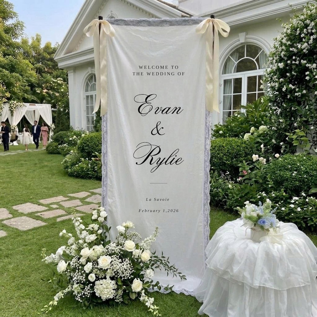 Lace Wedding Welcome Sign, Custom Linen Fabric Banner - Etsy
