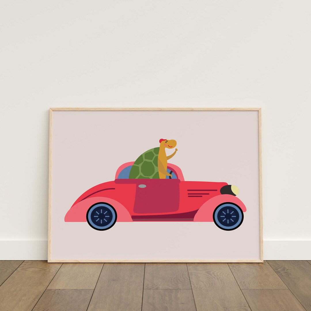 Turtle in Car Nursery Print: Transportation Theme (digital Download) - Etsy