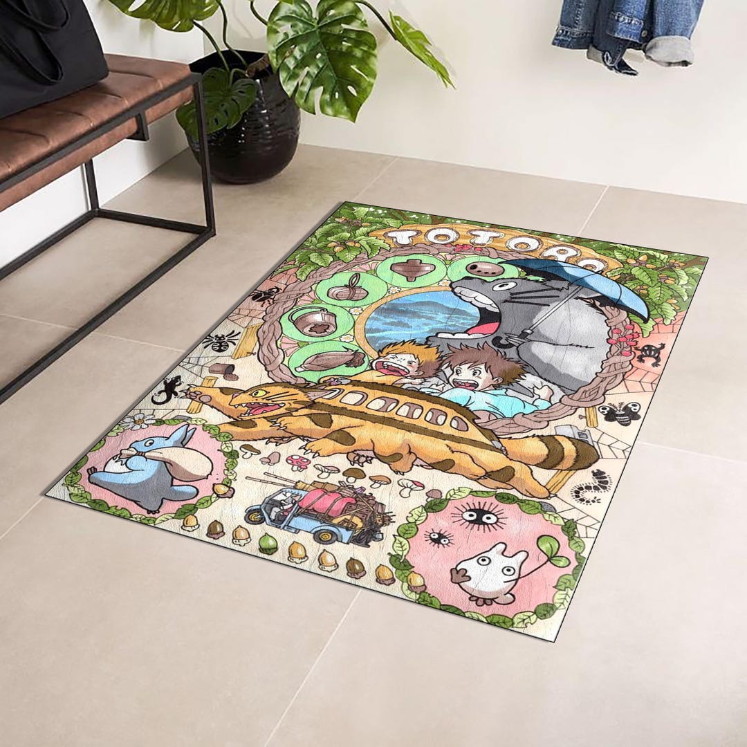 Whimsical Forest Spirit Fan Art Rug, Japanese Anime Decorate Rug, Cute ...