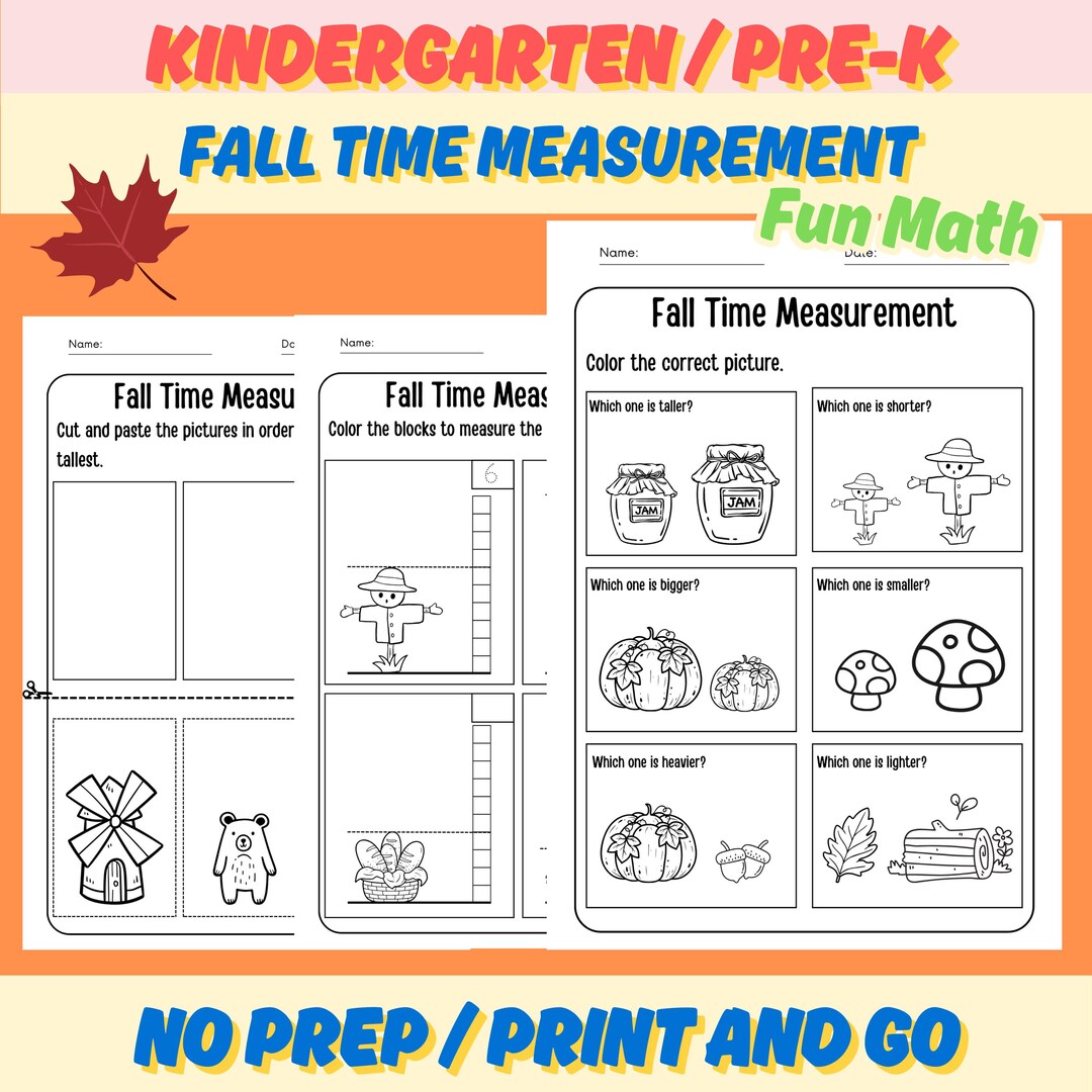 Autumn/fall Time Measurement | Kindergarten Fun Math Worksheets for ...