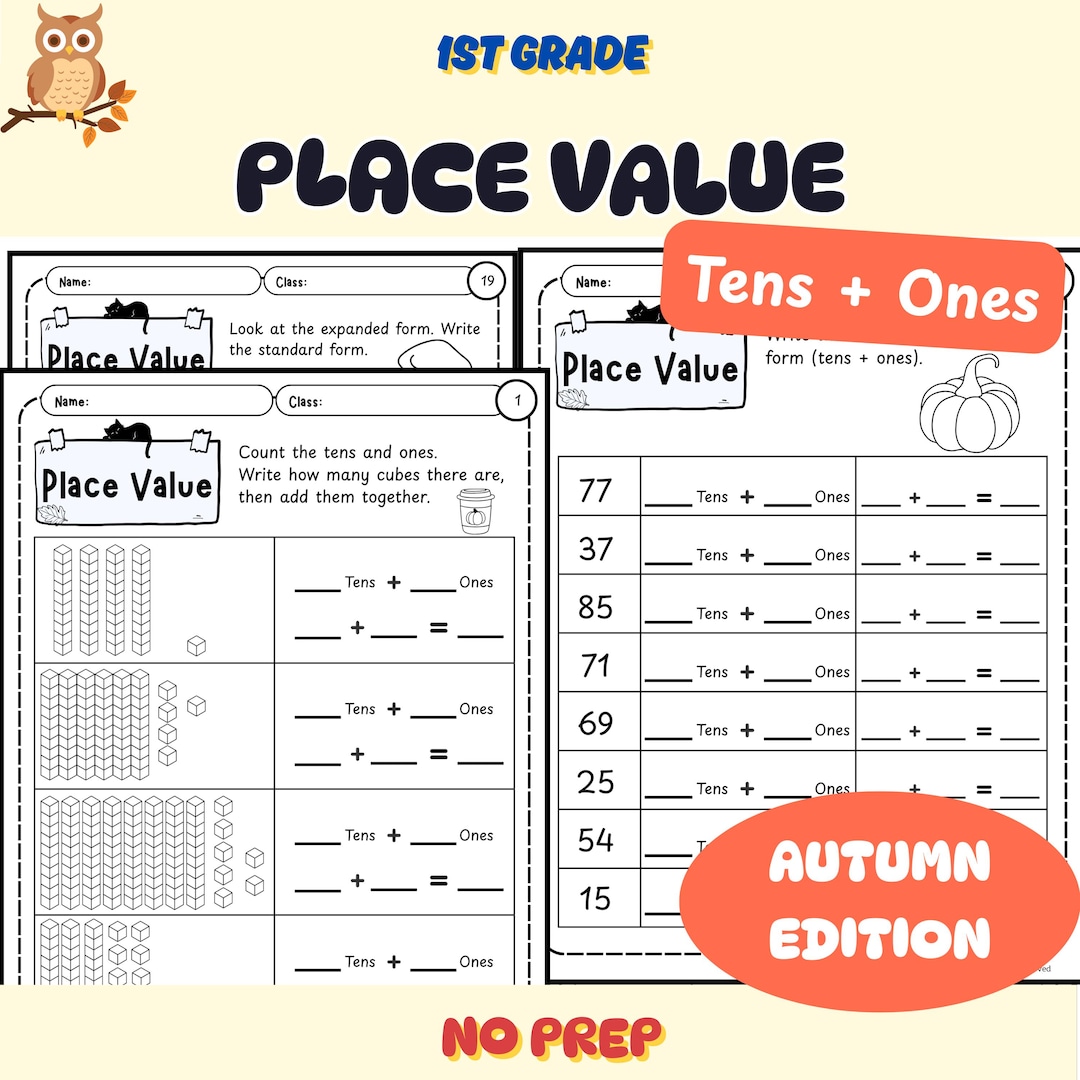 30 Pages - Fall Place Value Worksheet | TENS AND ONES Practice | 2 ...