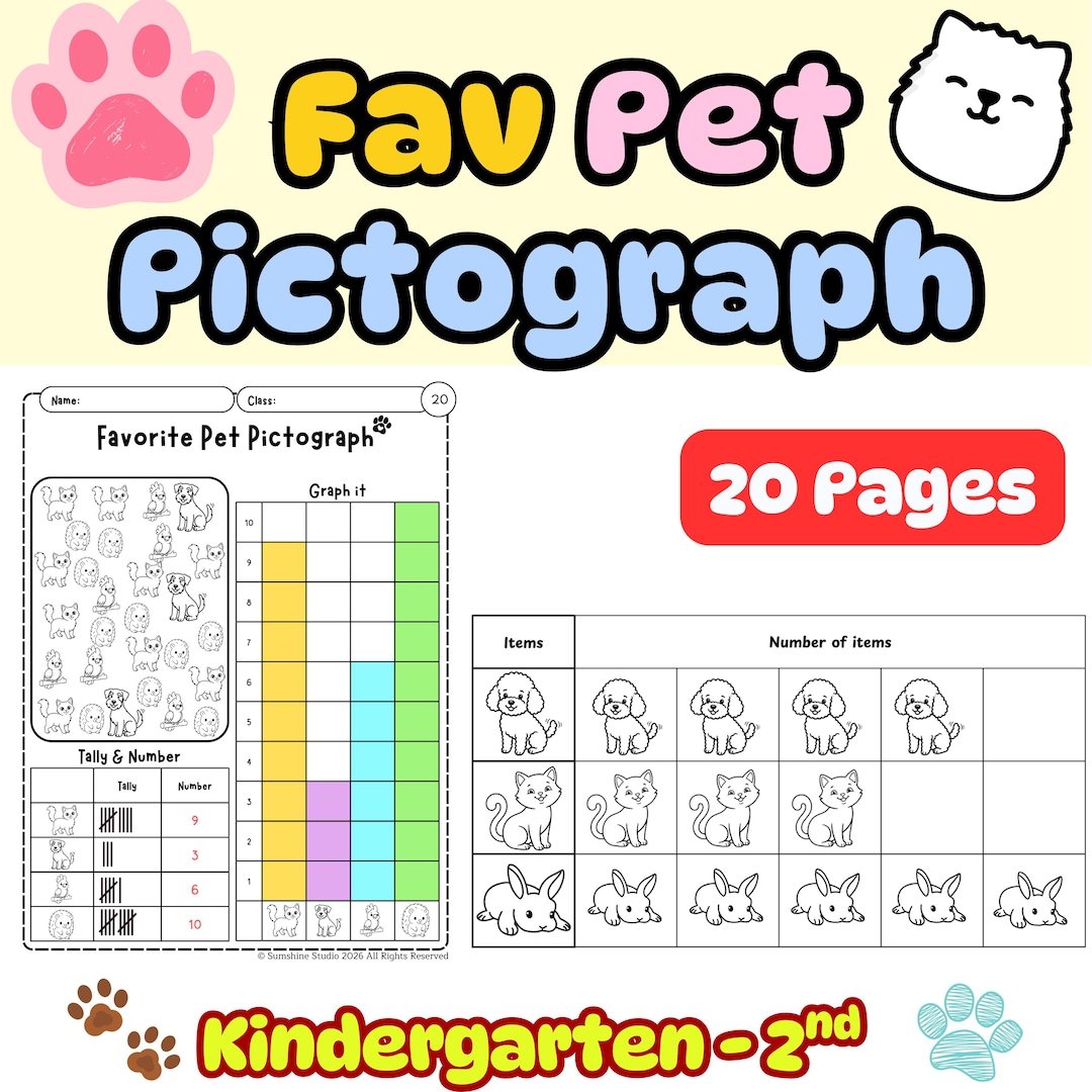 Pictograph and Bar Graph Worksheets | Favorite Pet | Count & Tally | K ...