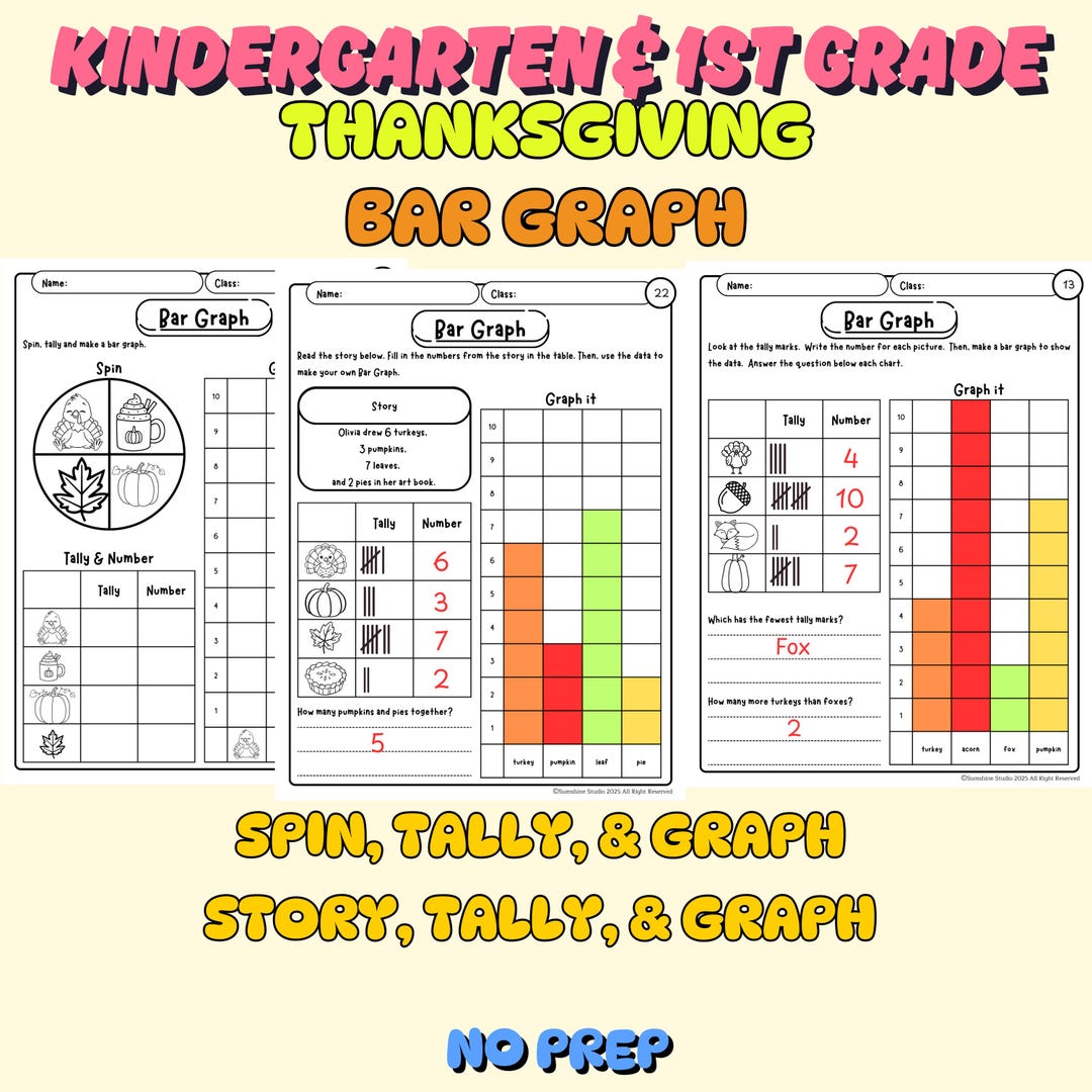 Thanksgiving Bar Graph Worksheet | November Fun Math for Kindergarten ...