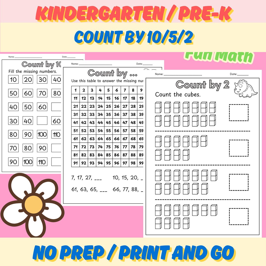 Dino Skip Counting Worksheets: Kindergarten Math, Homeschool Activity ...