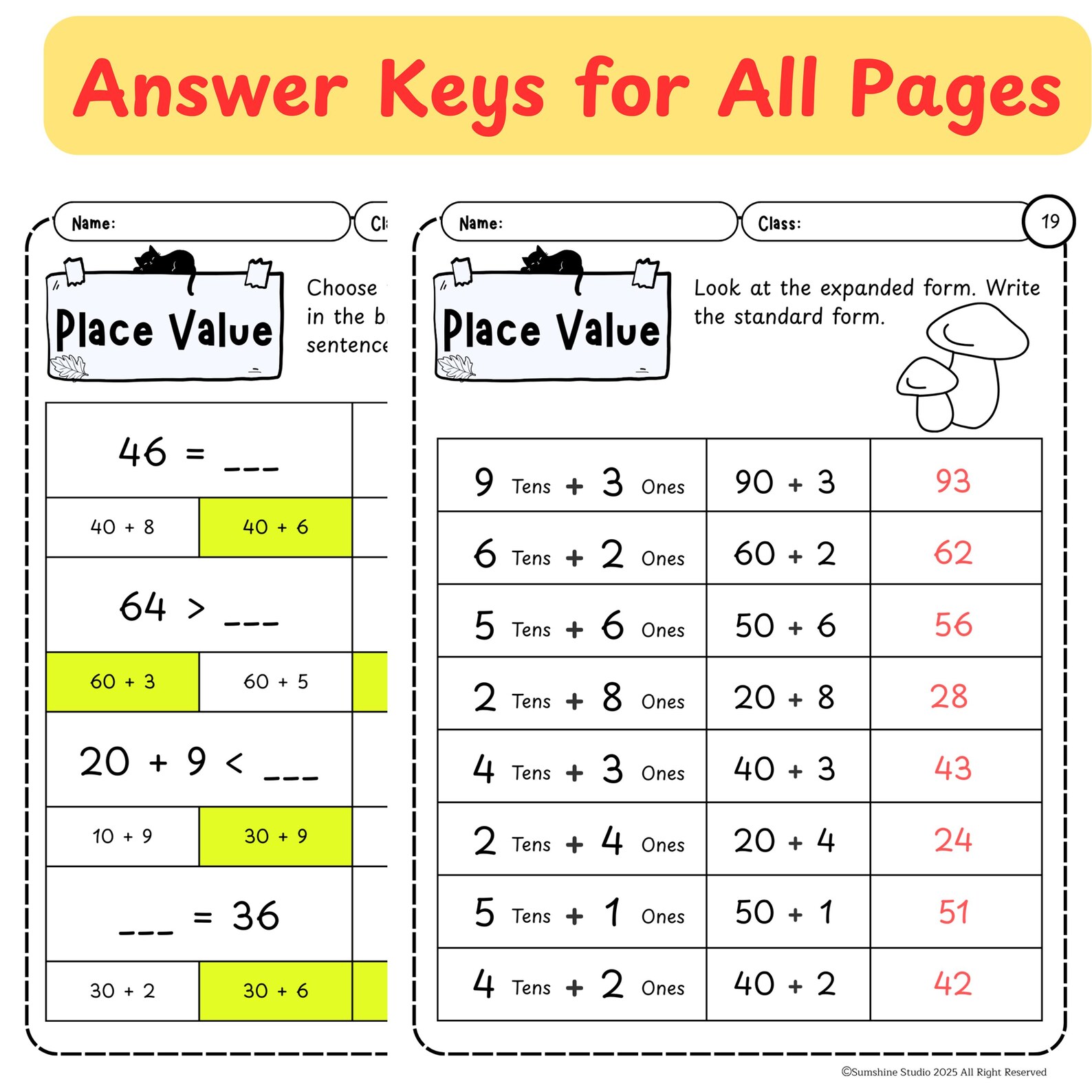 30 Pages - Fall Place Value Worksheet | TENS AND ONES Practice | 2 ...