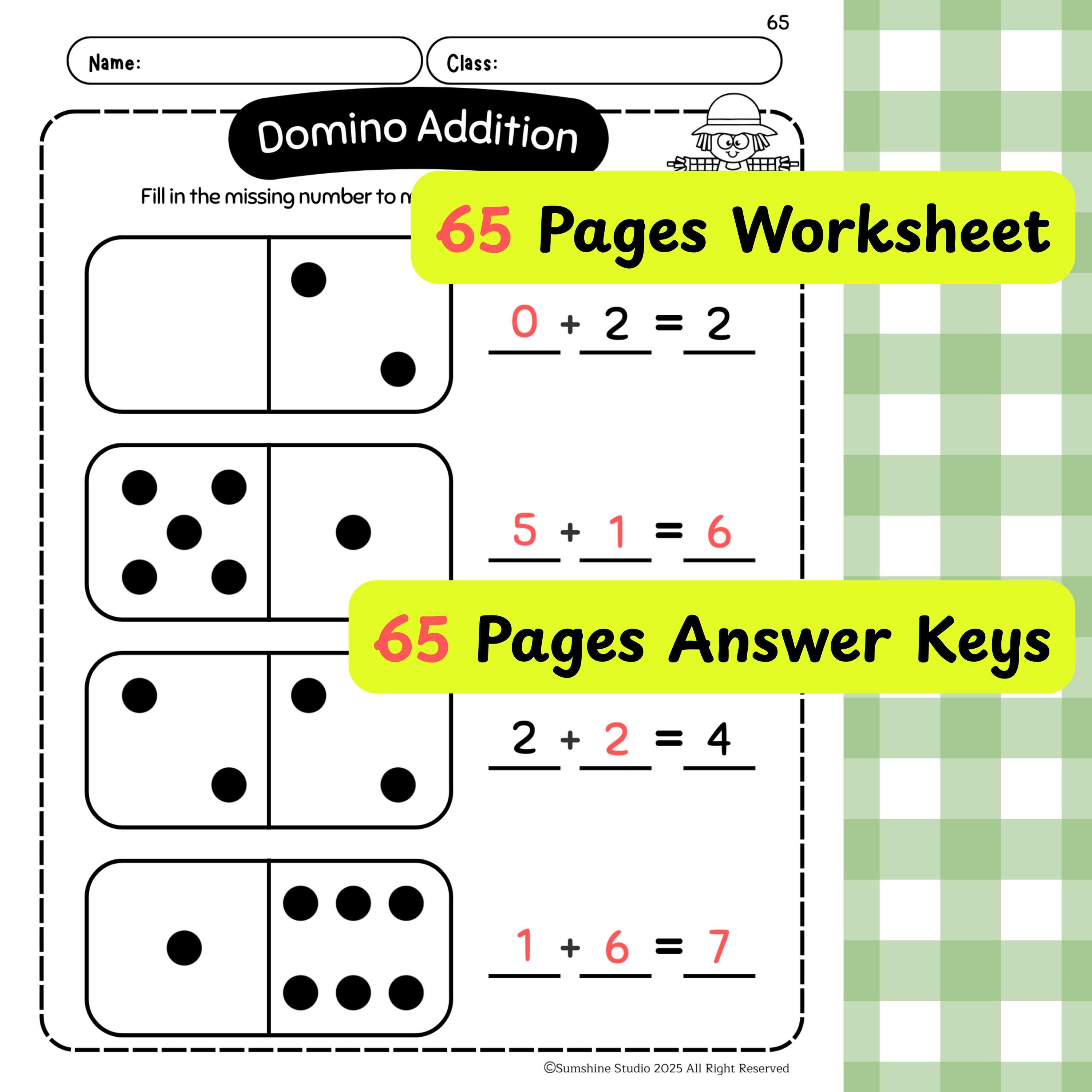 Scarecrow Domino Addition Worksheet – Addition Within 10 Worksheet for ...