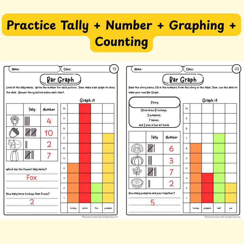 Thanksgiving Bar Graph Worksheet | November Fun Math for Kindergarten ...