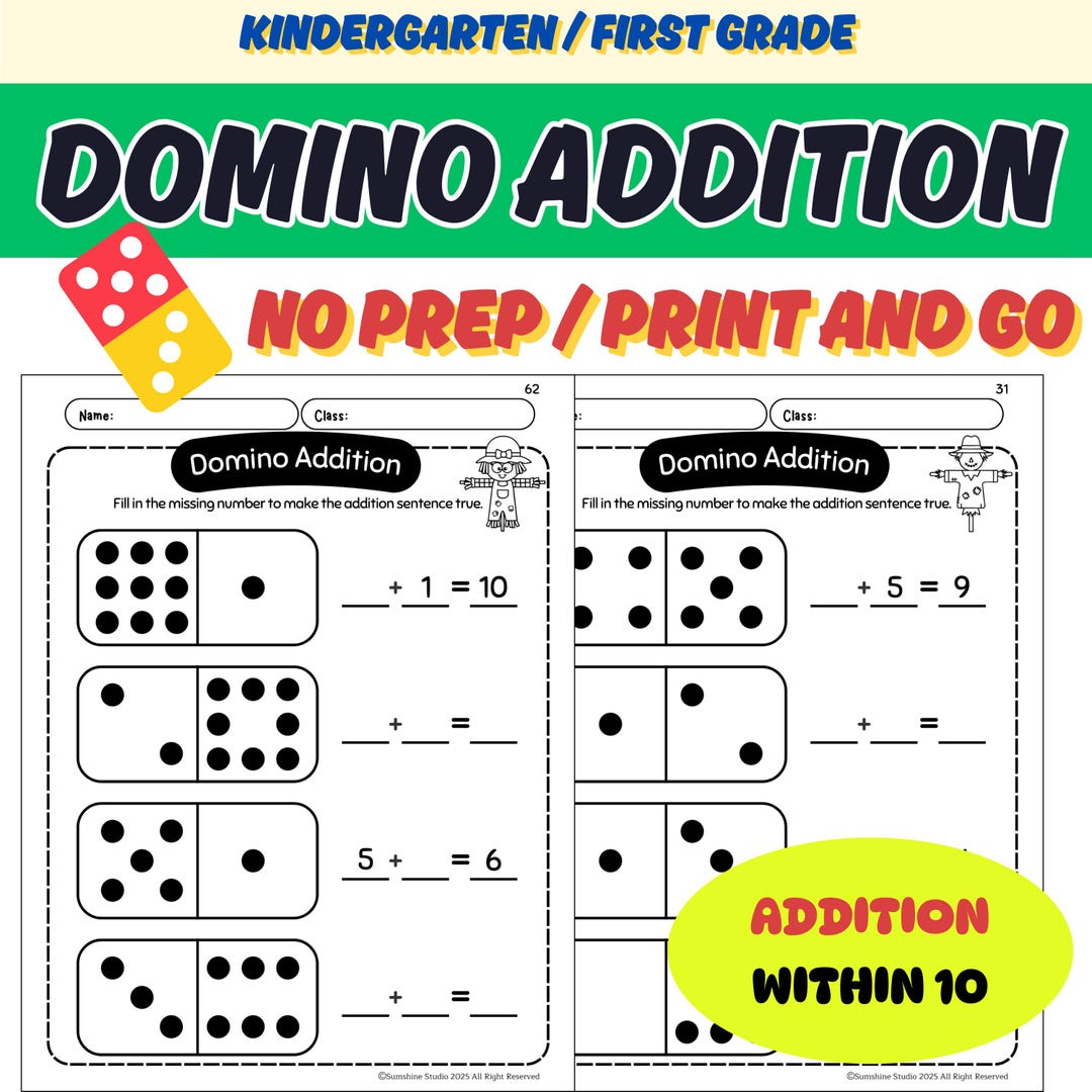Scarecrow Domino Addition Worksheet – Addition Within 10 Worksheet for ...