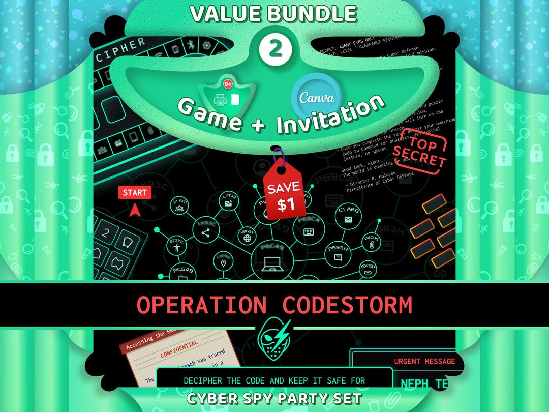 Cyber Spy Escape Room Party Bundle: Printable Spy Game Operation ...