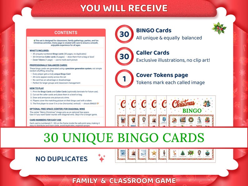 Christmas Bingo Game — Printable Classroom & Family Activity for Kids ...