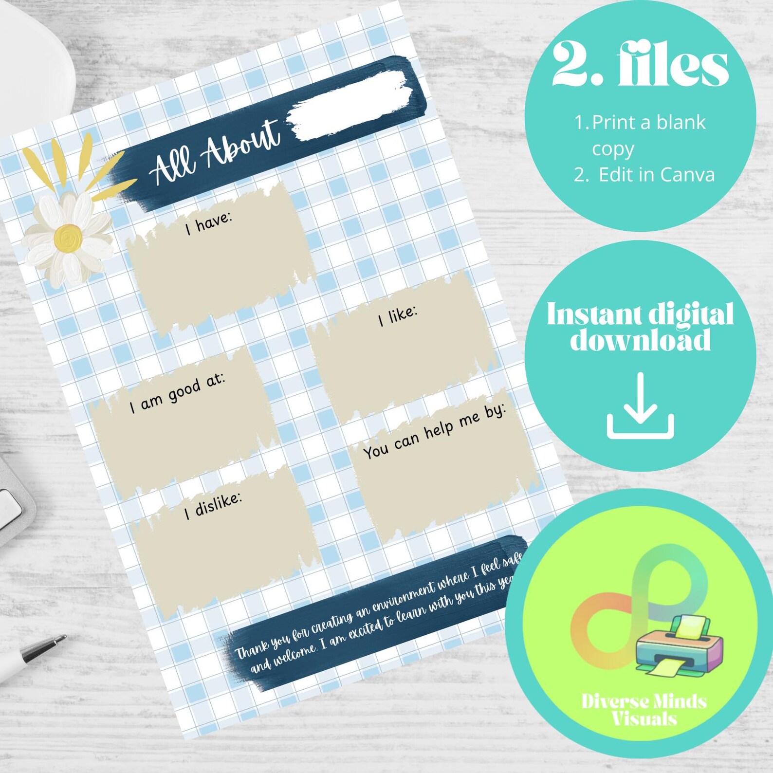 Autistic Kids Introduction Template - All About Me Printable (digital ...