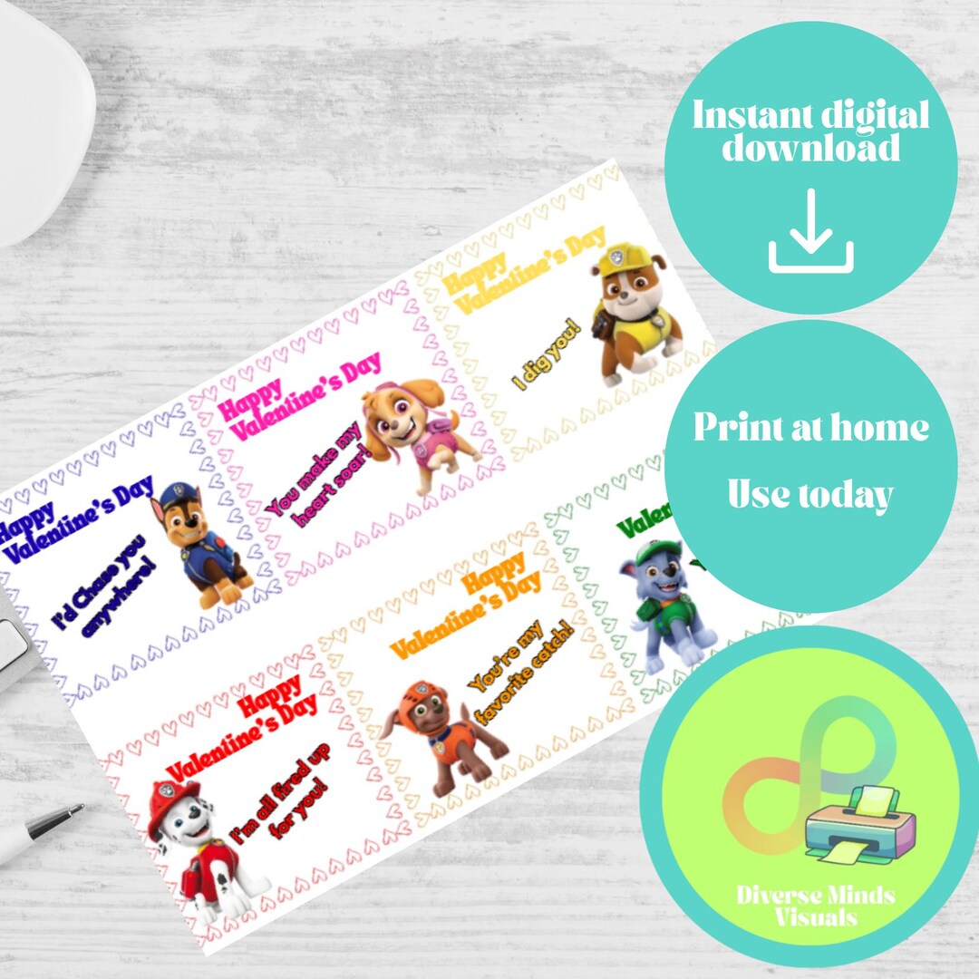 Valentine’s Day Classroom Cards – Printable PDF (paw Patrol) - Etsy