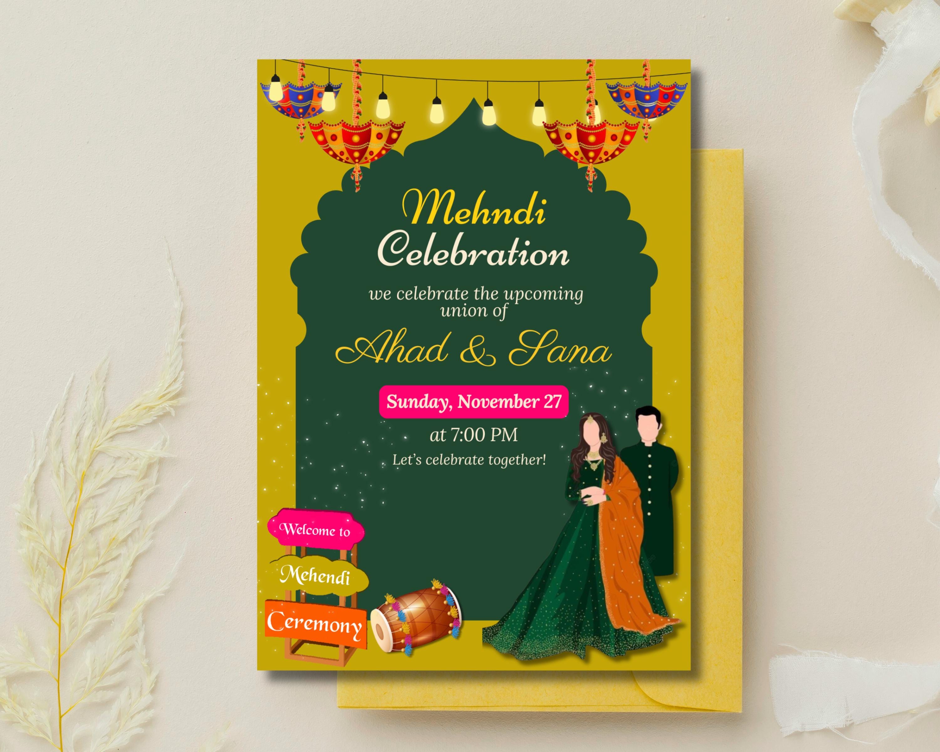 Digital Mehndi Invitation: Indian Pakistani Wedding Henna Night (5x7 ...