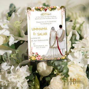 Elegant Islamic Nikkah Invitation: Customizable Floral Wedding Card ...