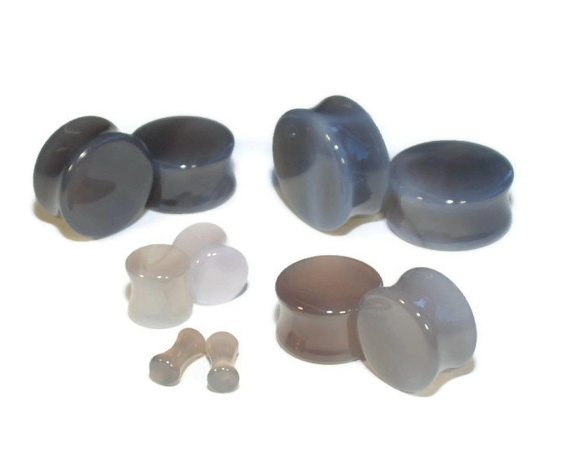 Grey Agate Plugs | Double Flared Plugs | Stone Plugs | Stone Gauges ...