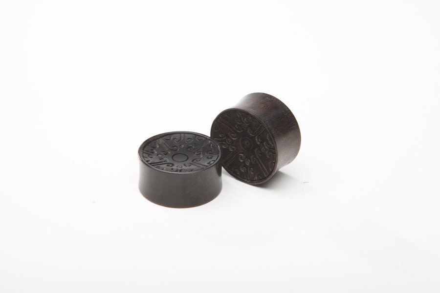 Ebony Wood Plugs With Carved Circle Pattern - Etsy