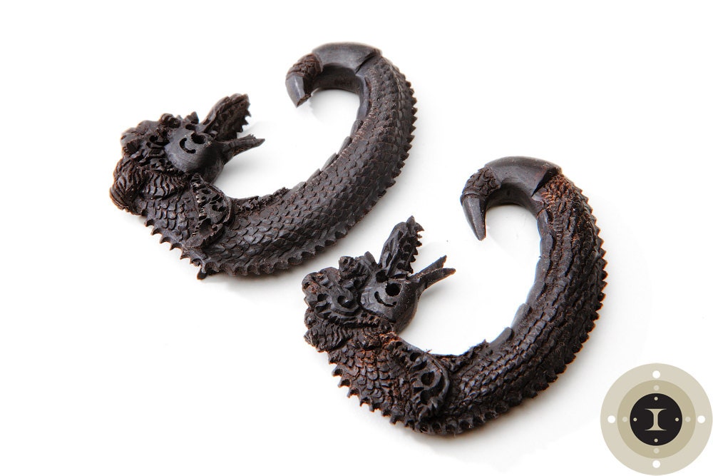 Limited Edition Ebony Wood Dragon Gauged Earrings 2g 0g 00g | Etsy