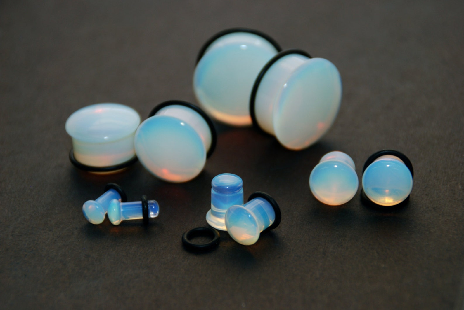 Single Flare Opalite Plugs White Plugs Wedding Plugs Stone Plugs 8g, 6g, 4g, 2g, 0g, 00g, 7/16 ...