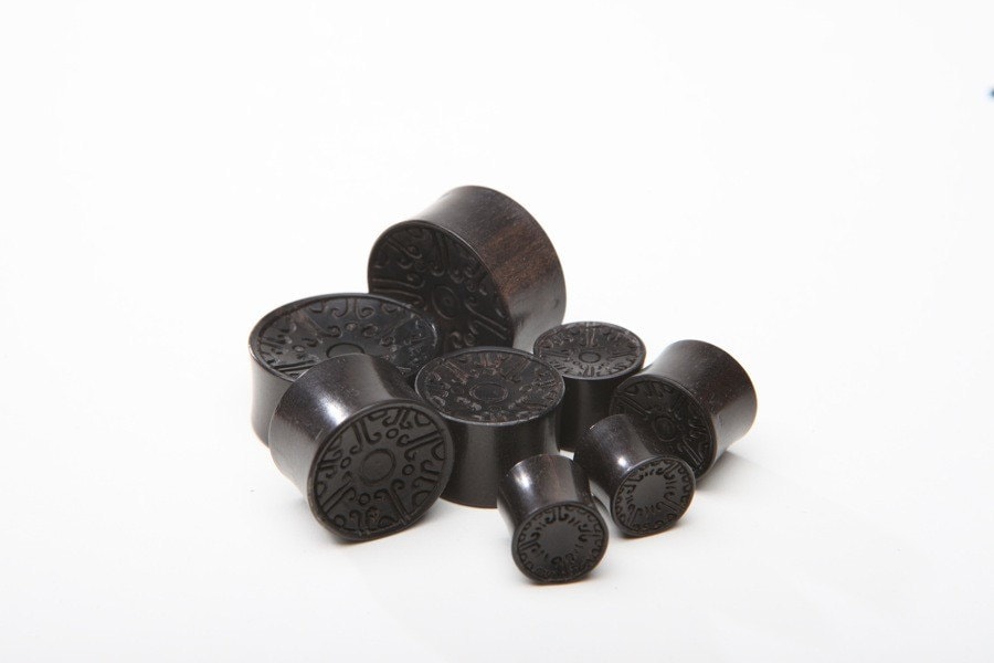 Ebony Wood Plugs With Carved Circle Pattern - Etsy