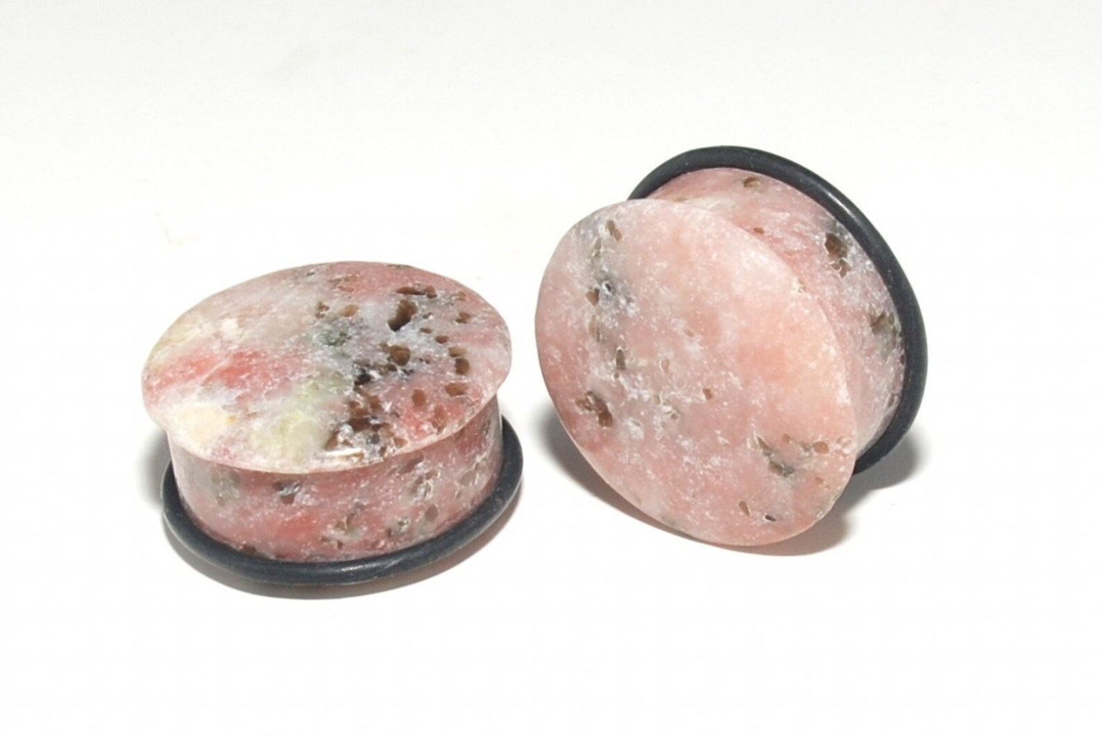 Single Flared Pink Chinese Jasper Stone Plugs - 8g, 6g, 4g, 2g, 0g, 00g ...