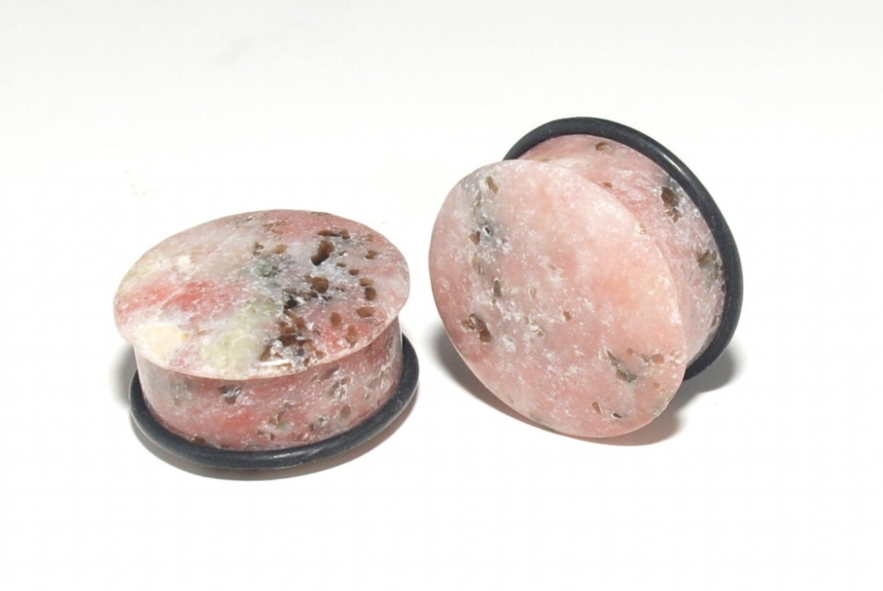 Single Flared Pink Chinese Jasper Stone Plugs - 8g, 6g, 4g, 2g, 0g, 00g ...