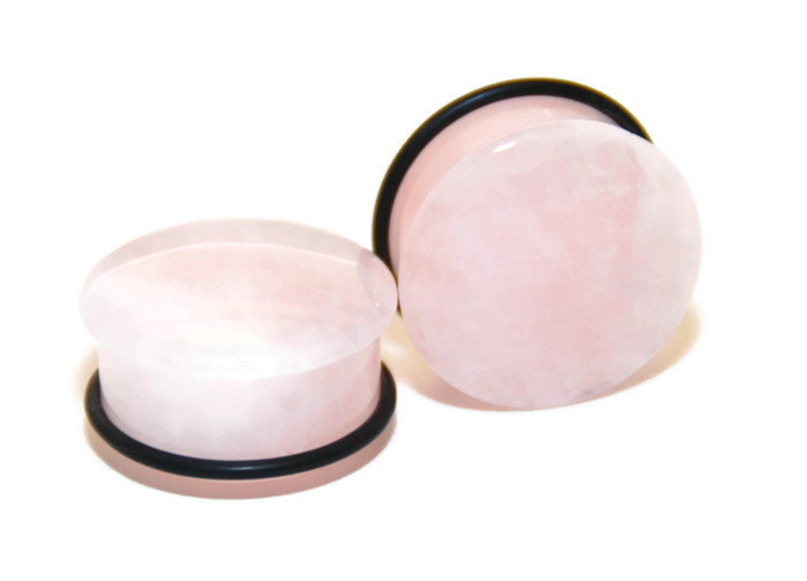 Single Flared Rose Quartz Stone Plugs - 8g, 6g, 4g, 2g, 0g, 00g, 7/16 ...