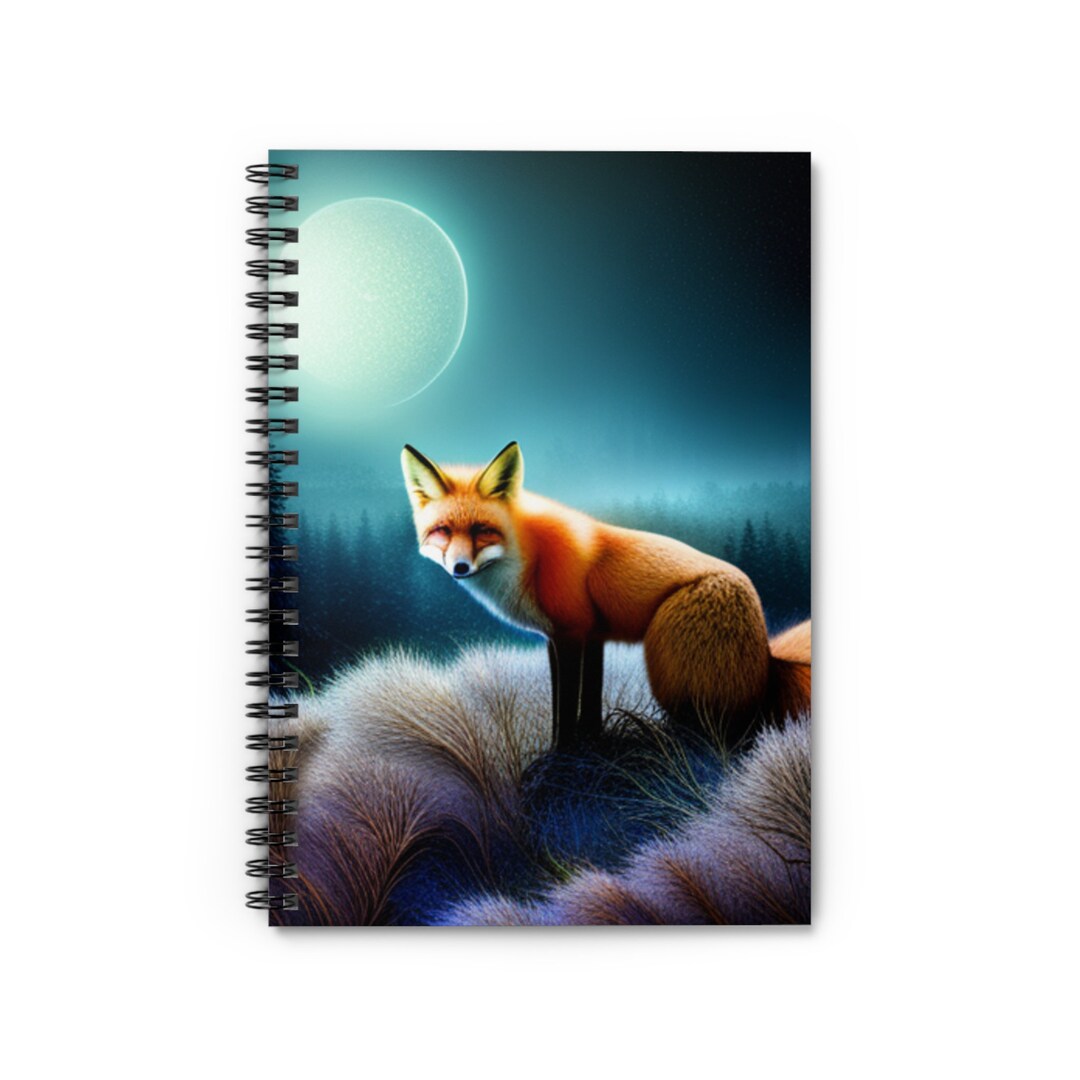 Moonlight Fox Spiral Notebook - Ruled Line - Etsy