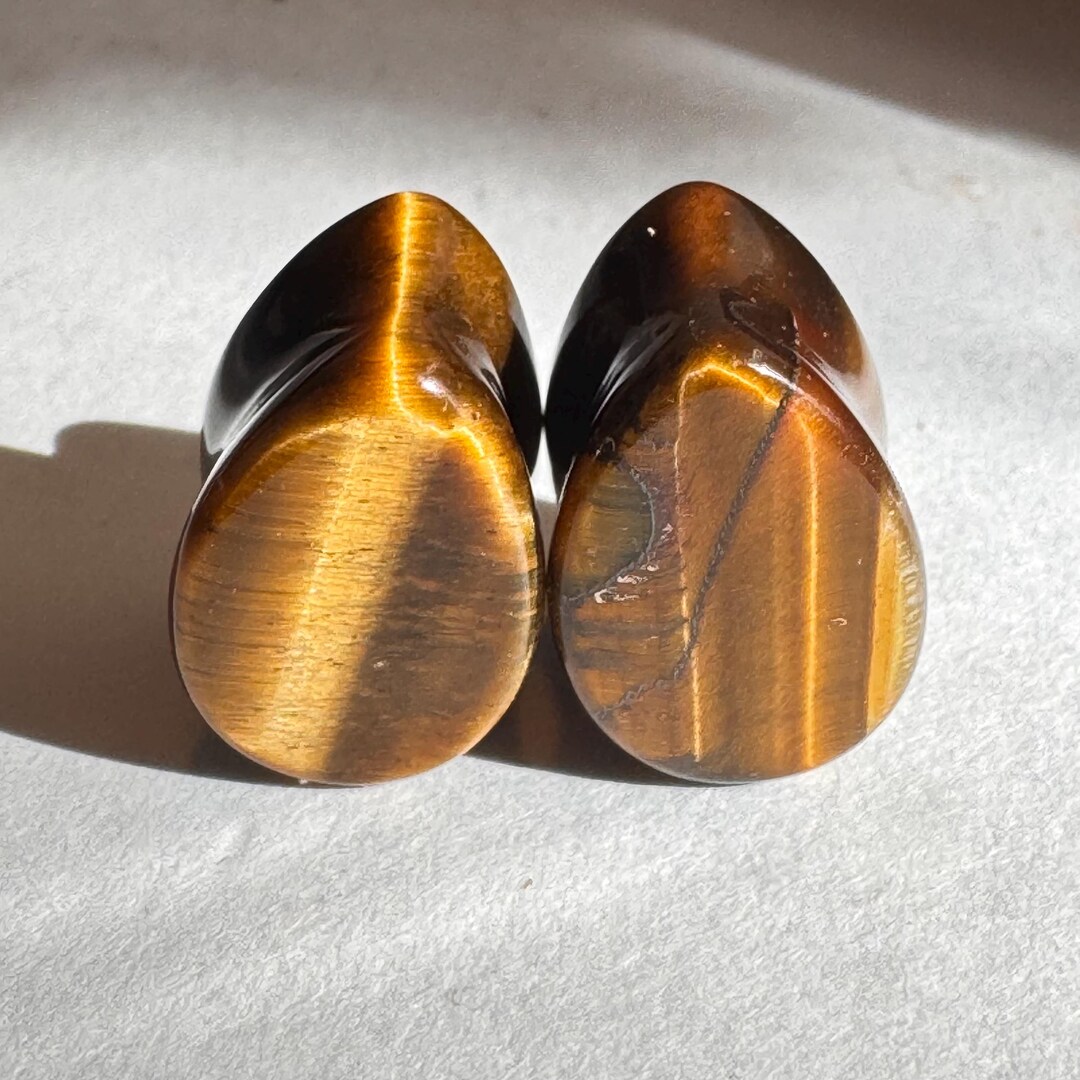 OOAK 1/2" (13mm) Double Flare Tigers Eye Teardrop Stone Plugs ...