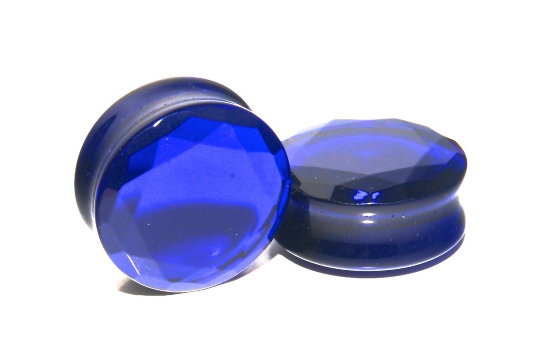 Cobalt Blue Faceted Glass Plugs - 8g, 6g, 4g, 2g, 0g, 00g, 7/16", 1/2 ...