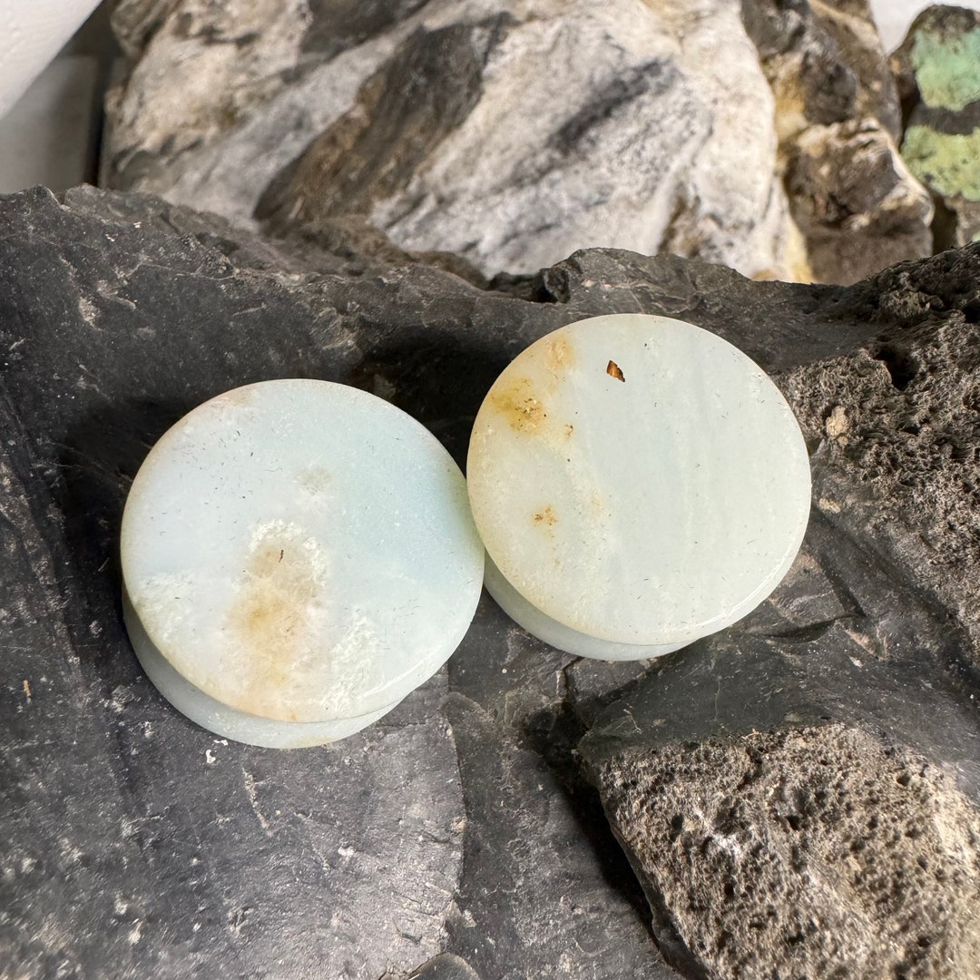 OOAK 7/8” 22mm Amazonite Double Flared Stone Tunnels - One of a Kind ...