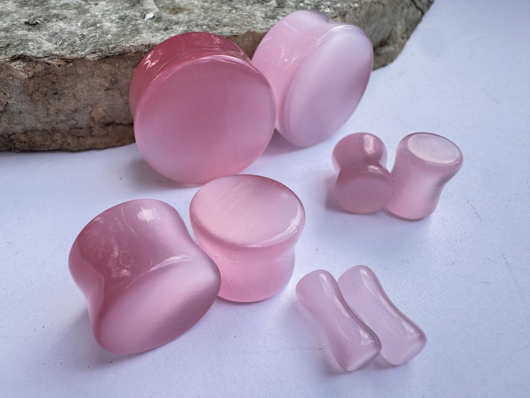 Light Pink Cats Eye Plugs - 6g, 4g, 2g, 0g, 00g, 7/16", 1/2", 9/16", 5/ ...