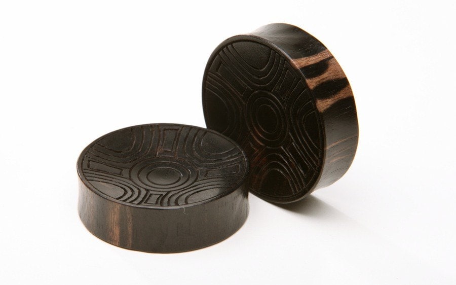Ebony Wood Plugs With Carved Circle Pattern - Etsy