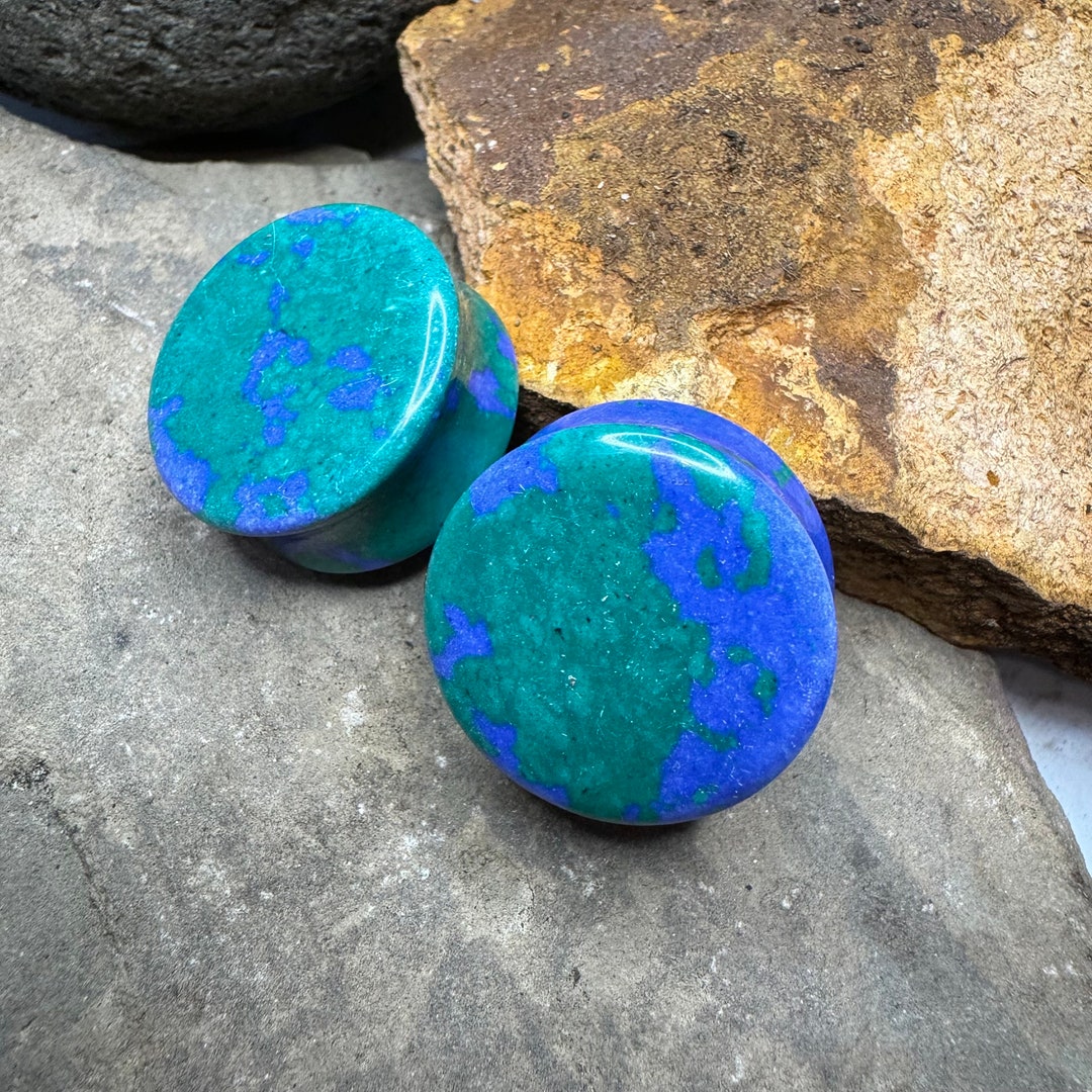 OOAK 1 25mm Azurite Double Flared Stone Tunnels One of a Kind Gauges - Etsy