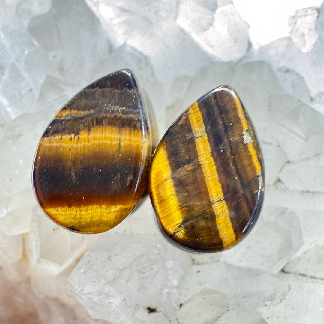 OOAK 0g (8mm) Double Flare Tigers Eye Teardrop Stone Plugs - Gorgeous ...