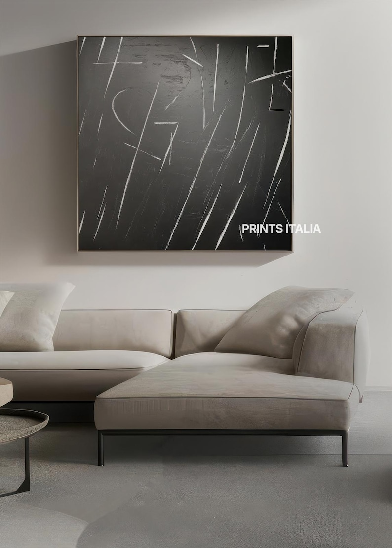 Square Painting Black and White Abstract Line Art Print, Modern ...