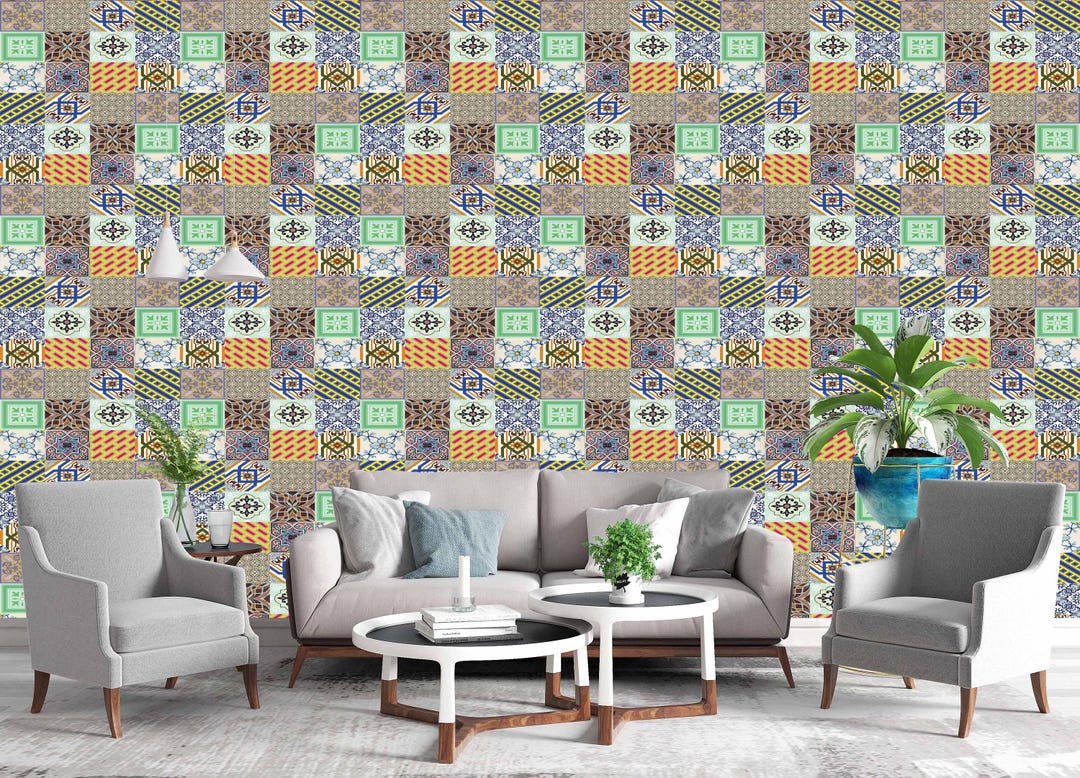 Colorful Moroccan Tile Wallpaper Mural, Mediterranean Geometric Pattern ...