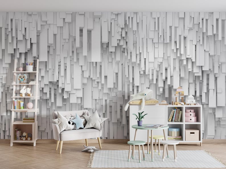 3D Abstract White Blocks Wall Mural, Minimalist Modern Wallpaper ...