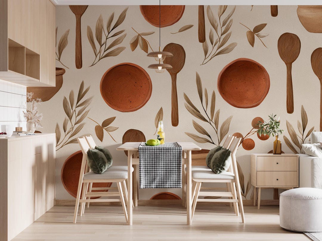 Rustic Kitchen Utensil Wallpaper, Terracotta Bowl and Wooden Spoon ...