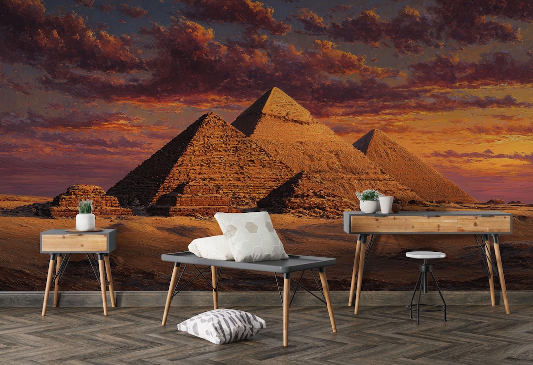 Egyptian Pyramids Sunset Wallpaper Mural, Desert Landscape Wall Art ...