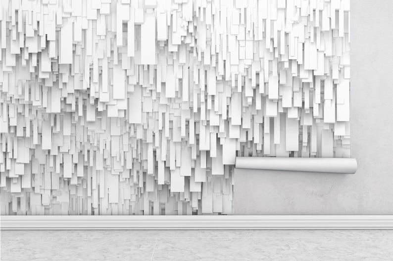 3D Abstract White Blocks Wall Mural, Minimalist Modern Wallpaper ...
