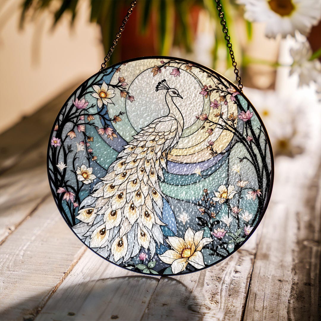 Peacock Suncatcher | Stained Glass Effect, Zen Wall Art - Etsy