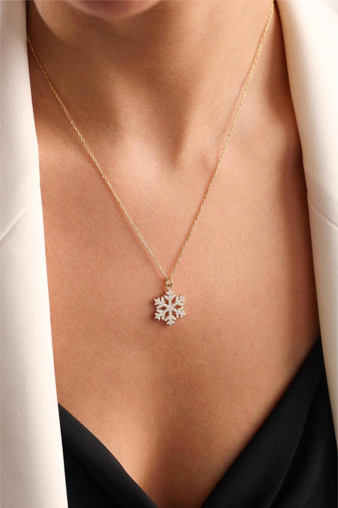 Dainty Snowflake Necklace, 14K Gold Plated Sterling Silver, Winter ...
