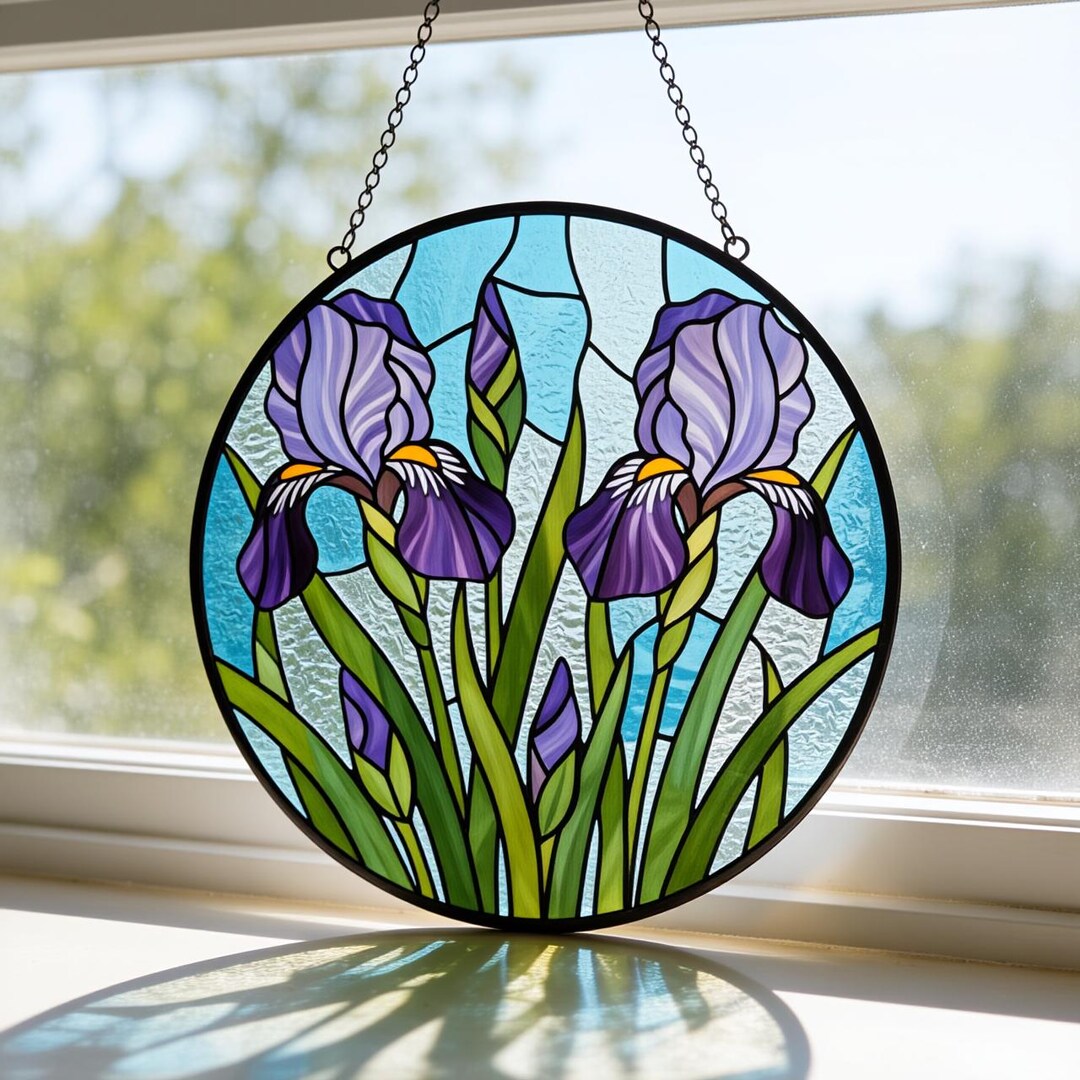 Purple Iris Stained Glass Suncatcher,flower Window Hanging,spring ...