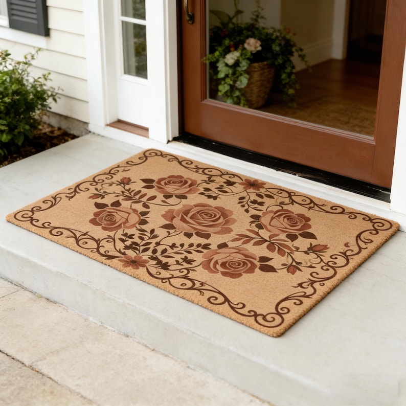 Rose Floral Door Mat|vintage Cottagecore Entryway Rug|victorian Flower ...