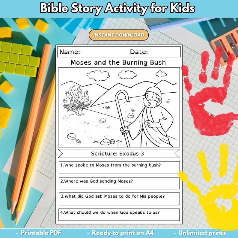 Moses and the Burning Bush Coloring Page Printable, Bible Story ...