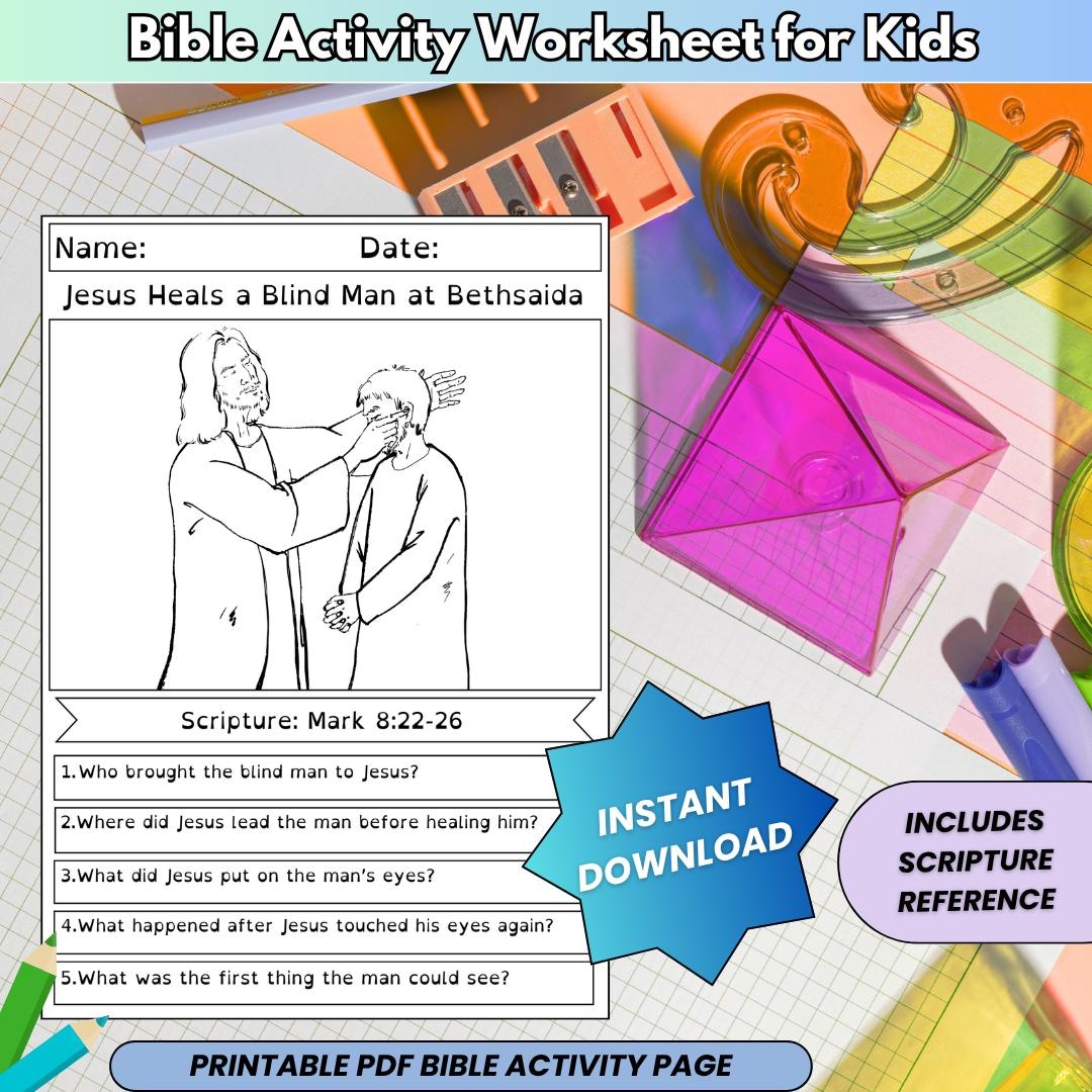 Jesus Heals Blind Man Coloring Page Printable, Bible Story Worksheet ...