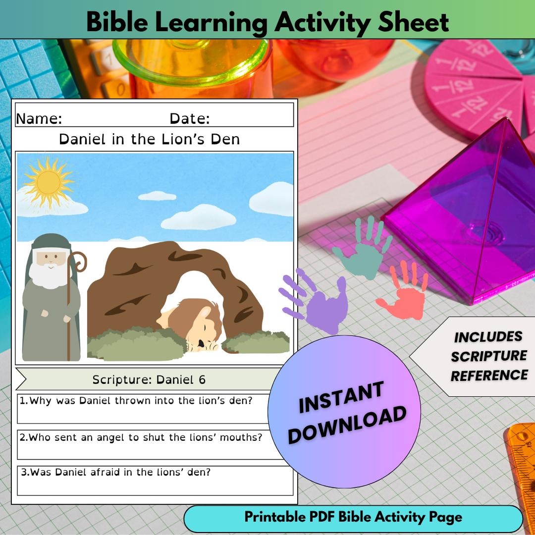 Daniel in the Lion’s Den Bible Story Worksheet Printable (PDF), Sunday ...