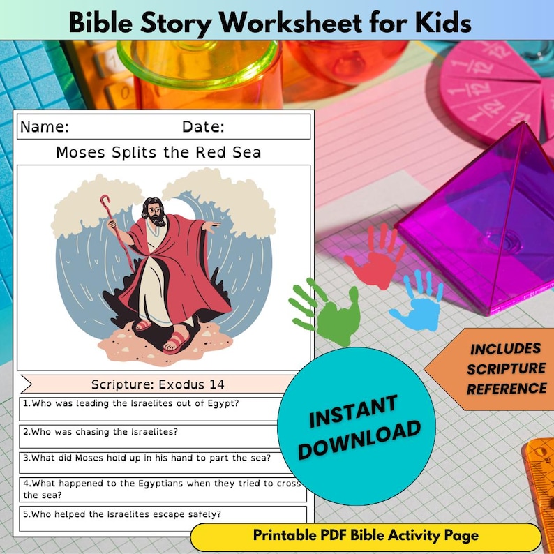 Moses and the Red Sea Worksheet, Bible Story PDF Printable for Kids ...