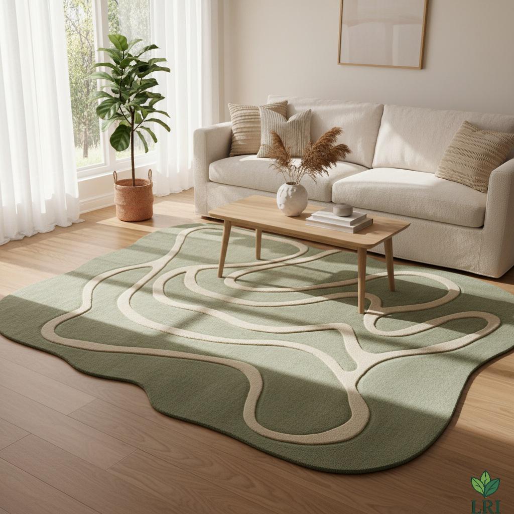 Sage Green Abstract Rug, Handmade Wool Feel, Irregular Modern Decor - Etsy